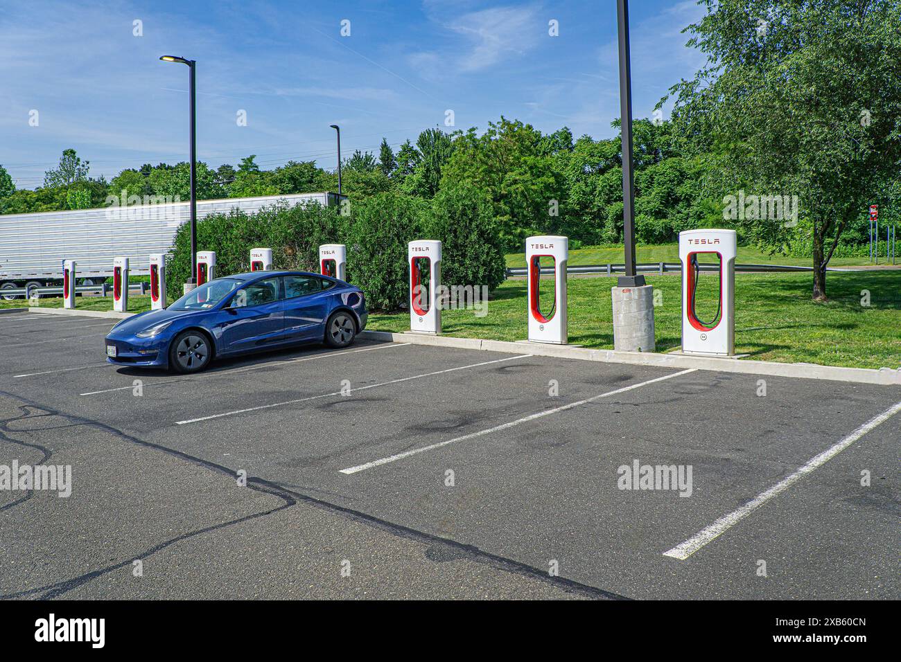 Tesla electric vehicle charging stations, Connecticut, USA Stock Photo ...