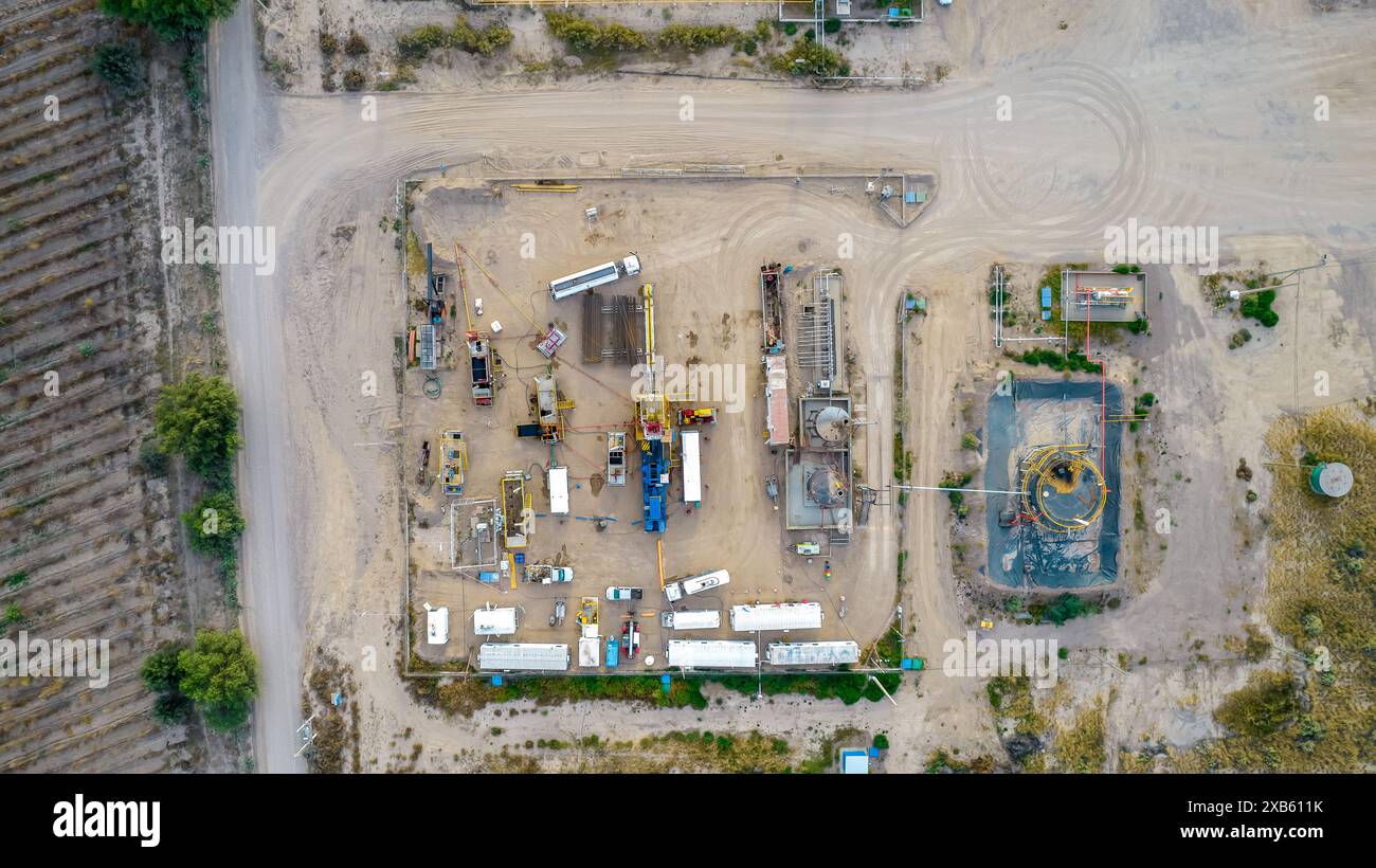 pulling equipment in oil field . Overhead view Stock Photo - Alamy