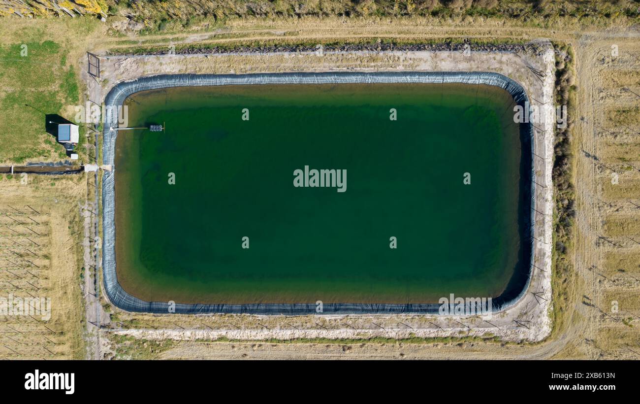 Aerial view of a water tank (pool) for irrigation in agriculture Stock ...