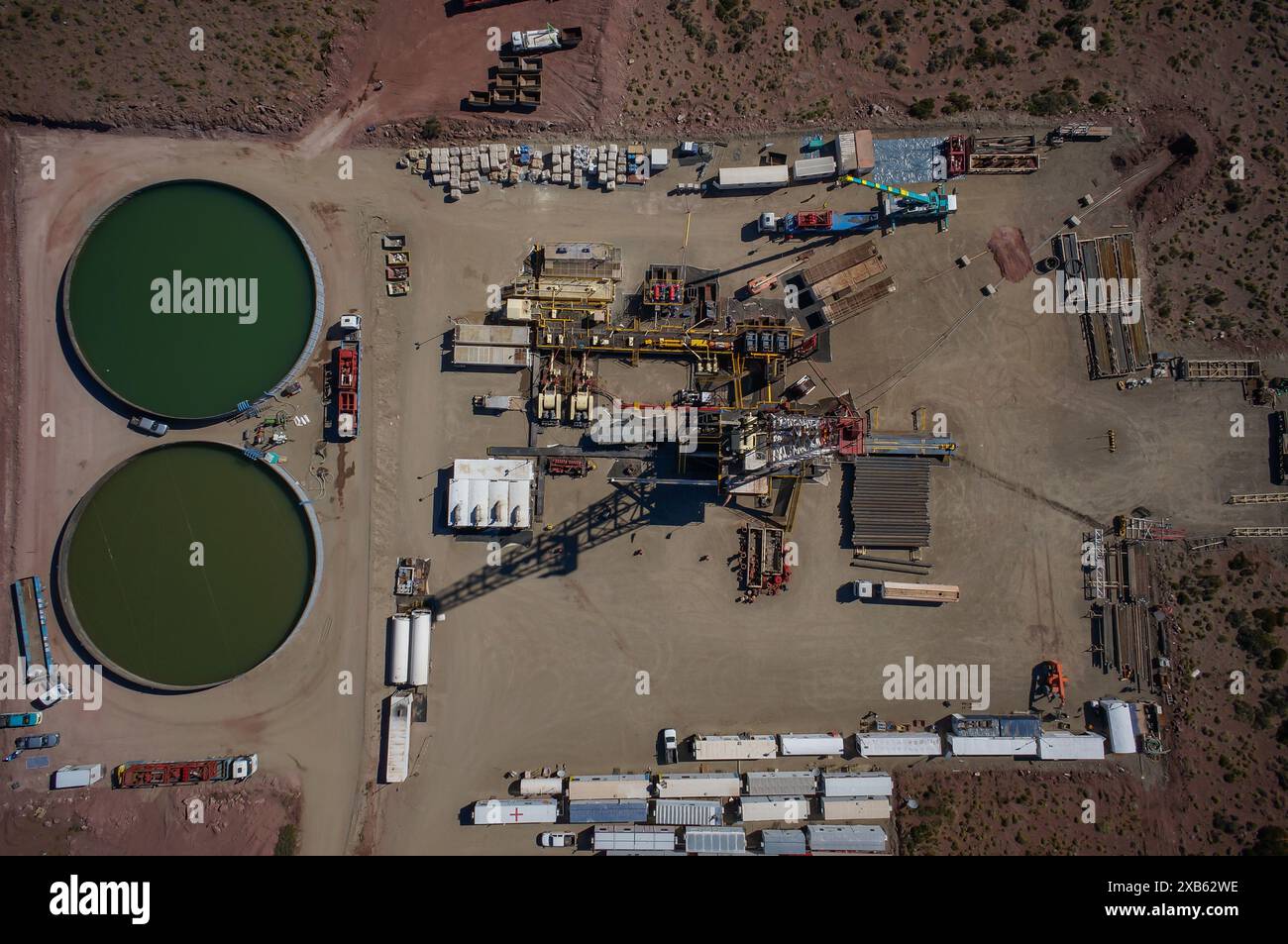 Vaca Muerta, Argentina, January 14, 2015:Aerial photo of hydraulic ...