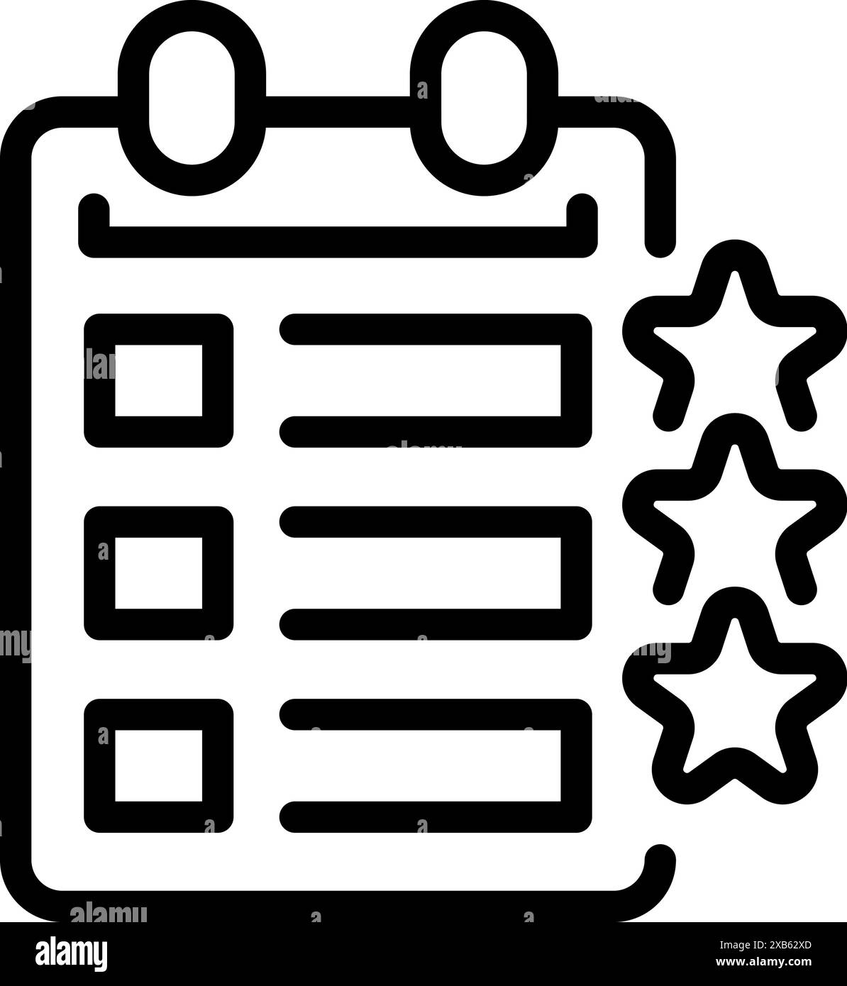 Line art icon of a clipboard with a checklist and three stars for ...