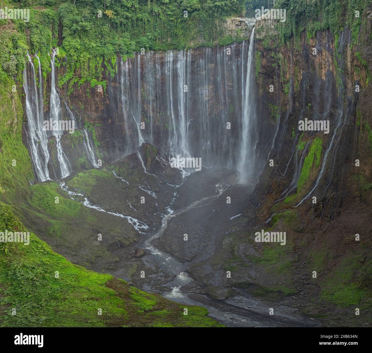 Amazing aerial view Many streams of water flow down in all directions ...