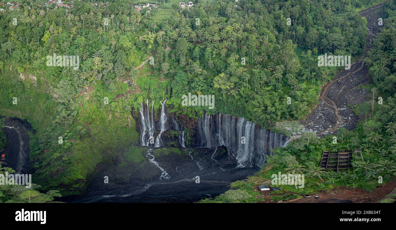Amazing aerial view Many streams of water flow down in all directions ...