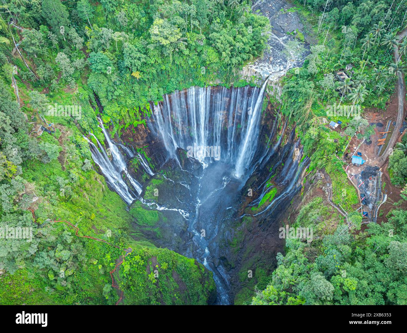 Amazing aerial view Many streams of water flow down in all directions ...