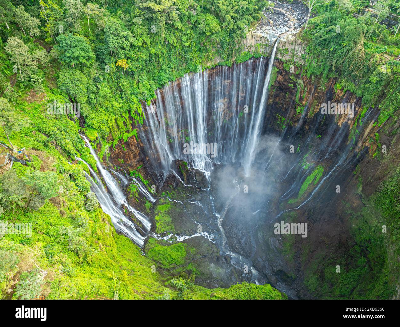 Amazing aerial view Many streams of water flow down in all directions ...