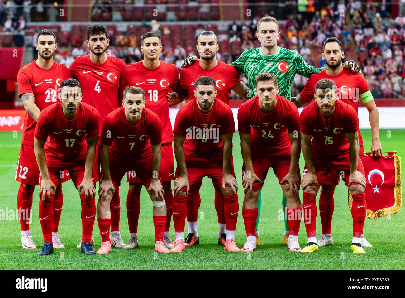 Warsaw, Poland. 10th June, 2024. Team of Turkey pose for a group photo ...