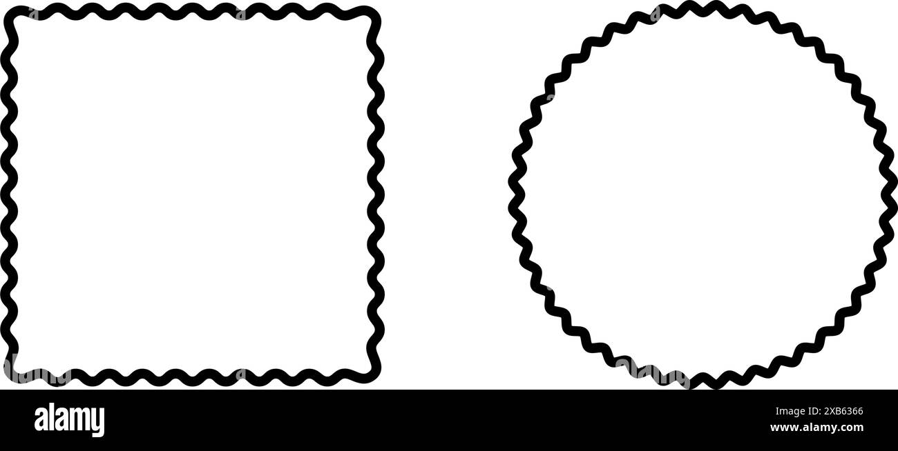 Round and rectangular frames with curvy edges. Circle and square shapes with undulated borders ...