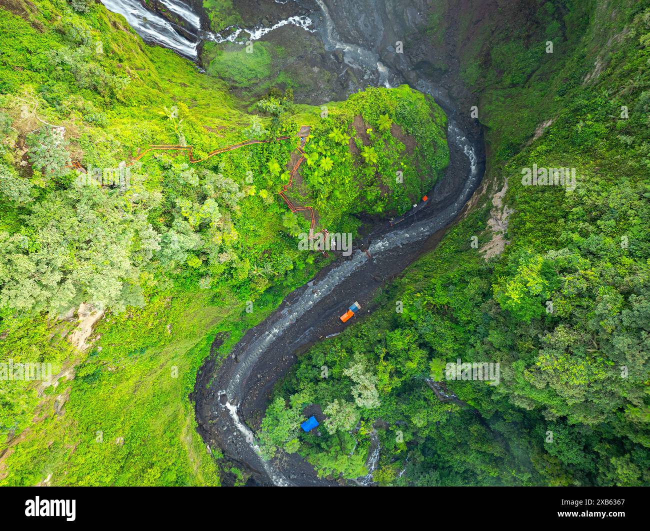 Aerial view Tumpak Sewu Waterfall The most beautiful in Indonesia. The ...