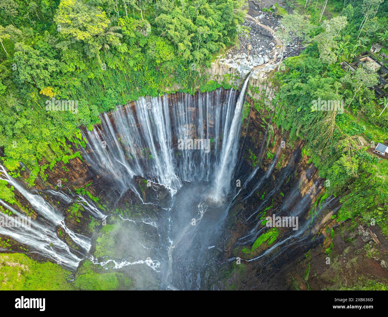 Aerial view Tumpak Sewu Waterfall The most beautiful in Indonesia. The ...