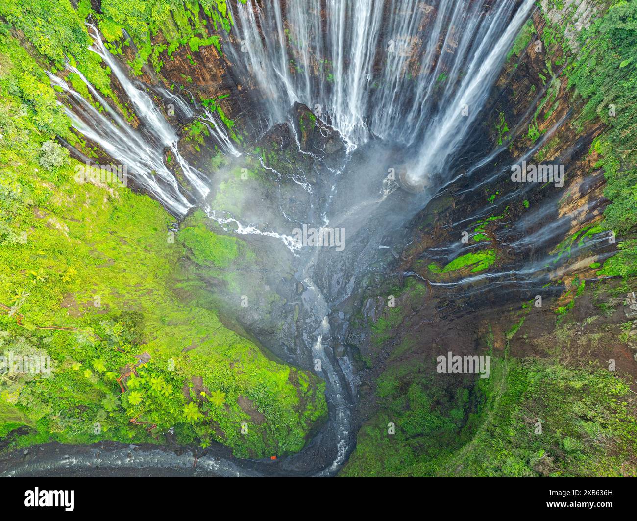 Aerial view Tumpak Sewu Waterfall The most beautiful in Indonesia. The ...
