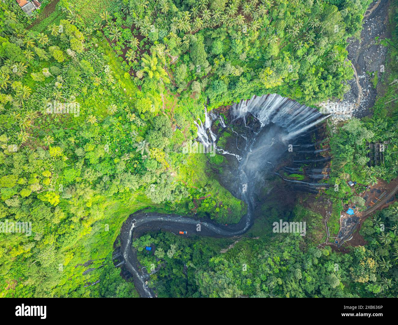 Aerial view Tumpak Sewu Waterfall The most beautiful in Indonesia. The ...