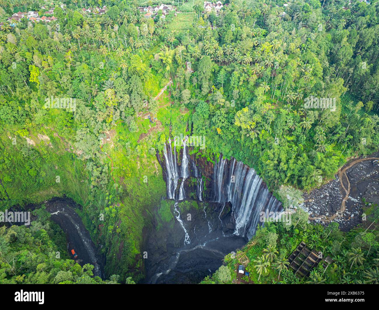 Aerial view Tumpak Sewu Waterfall The most beautiful in Indonesia. The ...