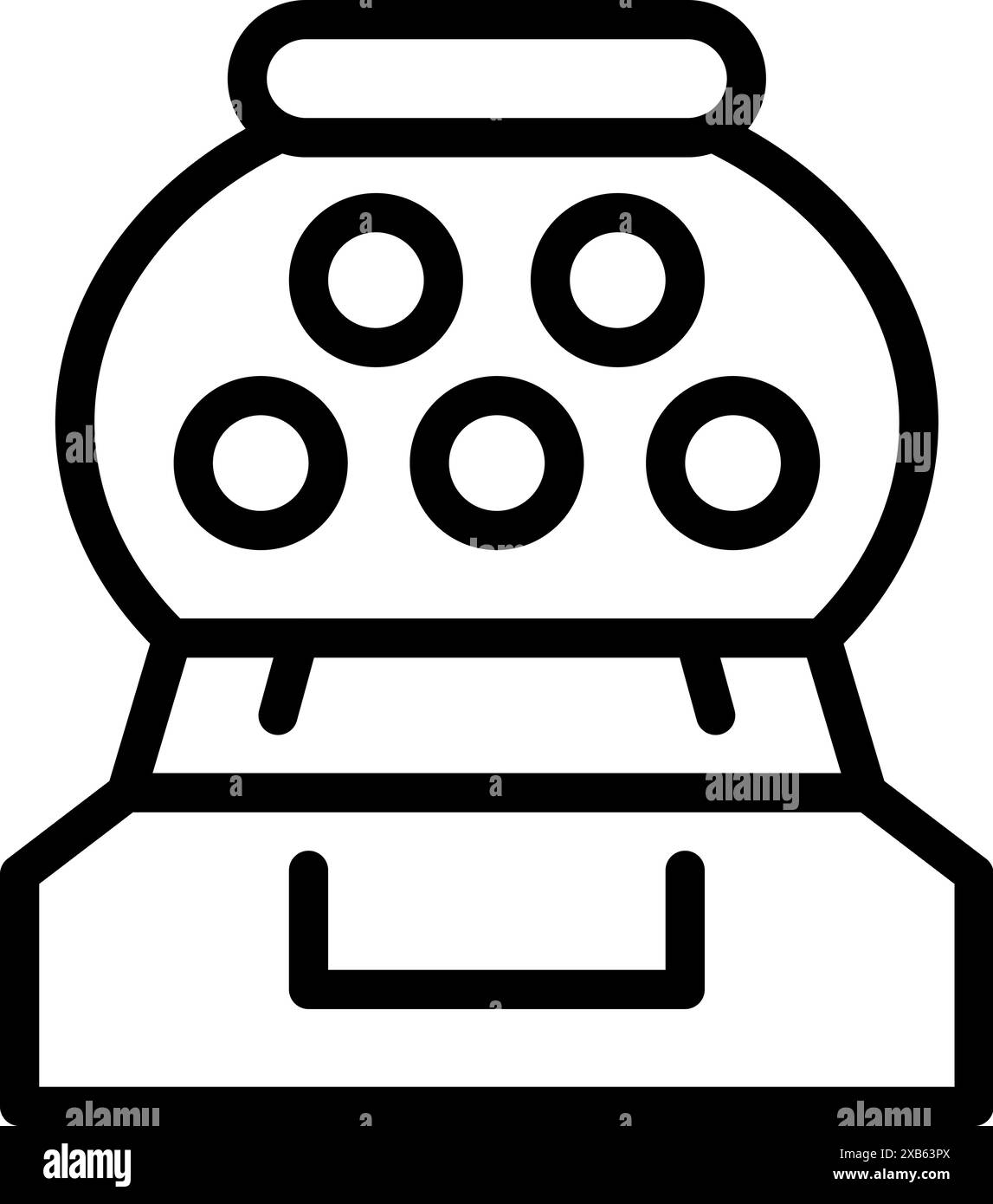 Simple line drawing of a lottery machine with numbered balls inside ...