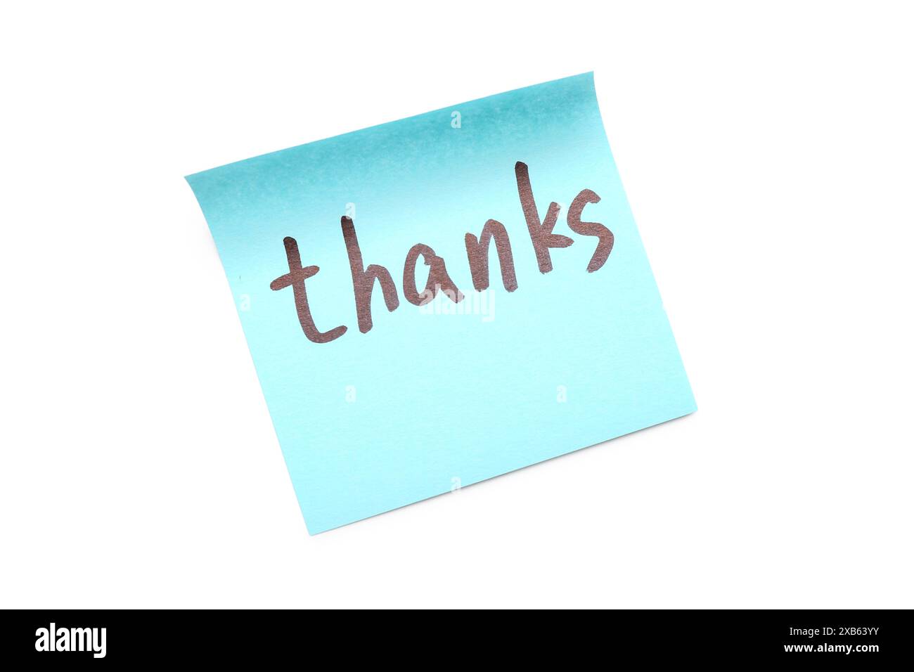Sticky note with word THANKS on white background Stock Photo - Alamy