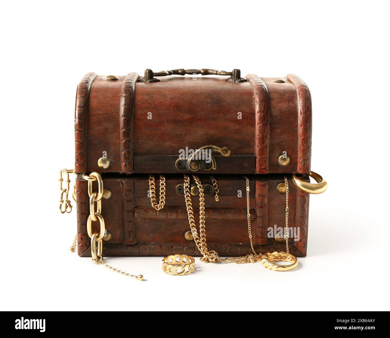 Old chest with treasures isolated on white background Stock Photo - Alamy