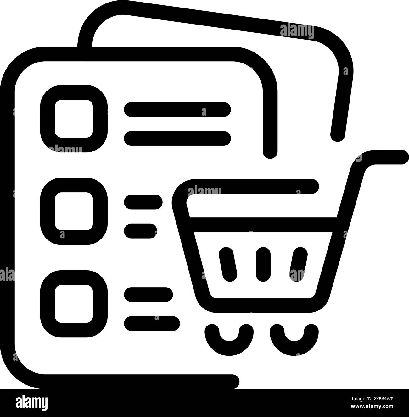 Simple black and white icon of a shopping cart superimposed over a ...