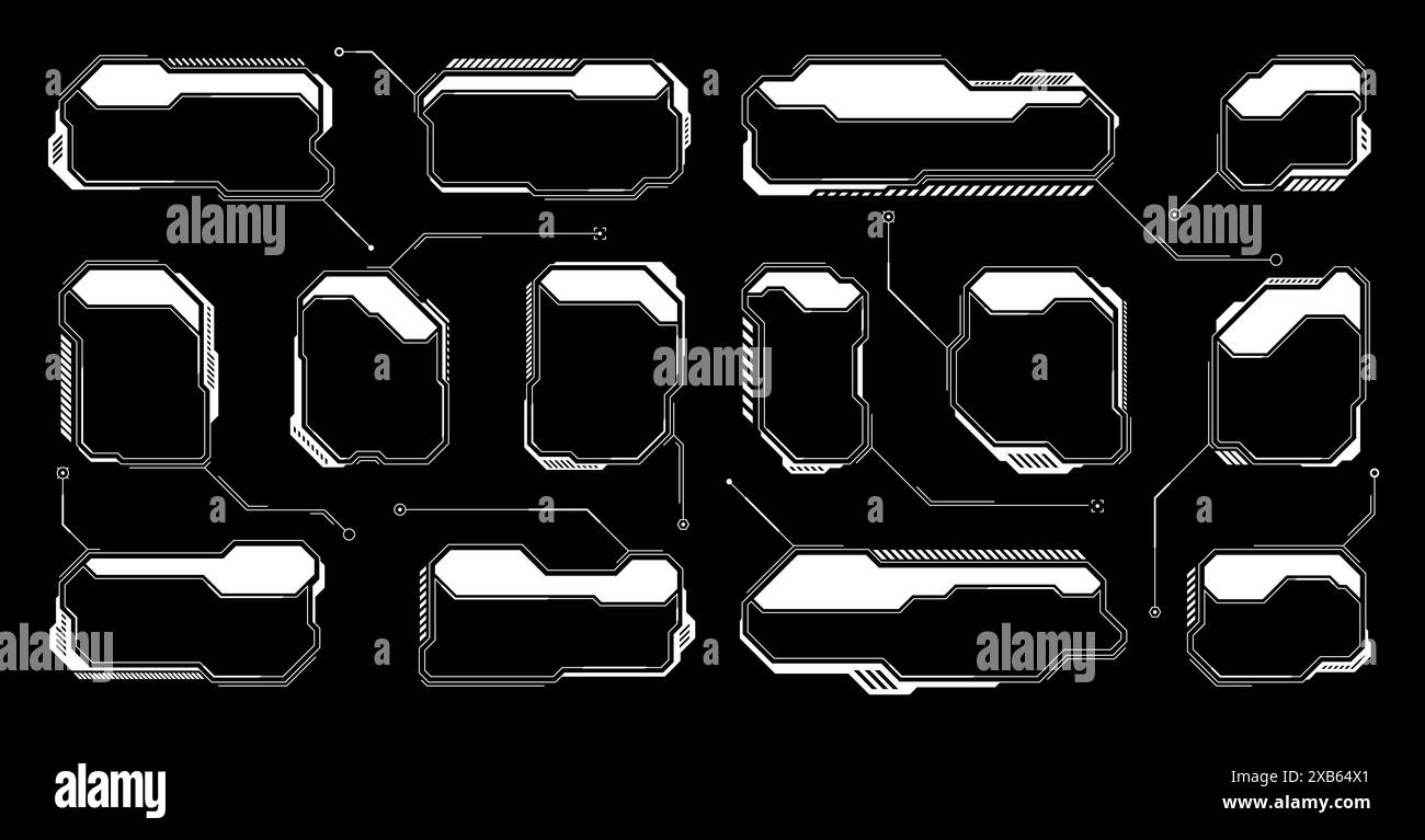 White futuristic HUD, UI elements. Sci-fi user interface text boxes ...