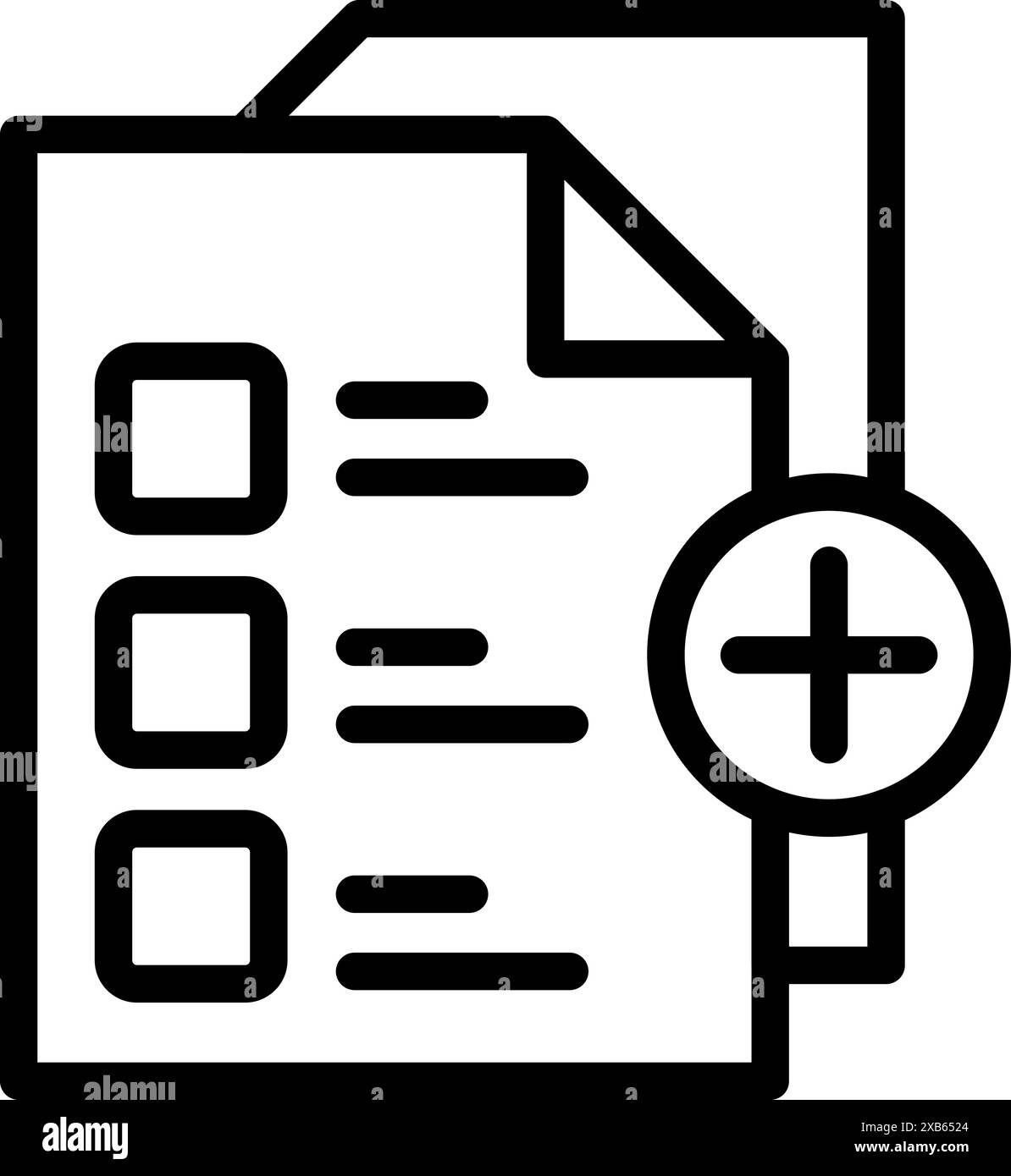 Simple icon depicting a checklist with a plus sign, representing adding a new item Stock Vector ...