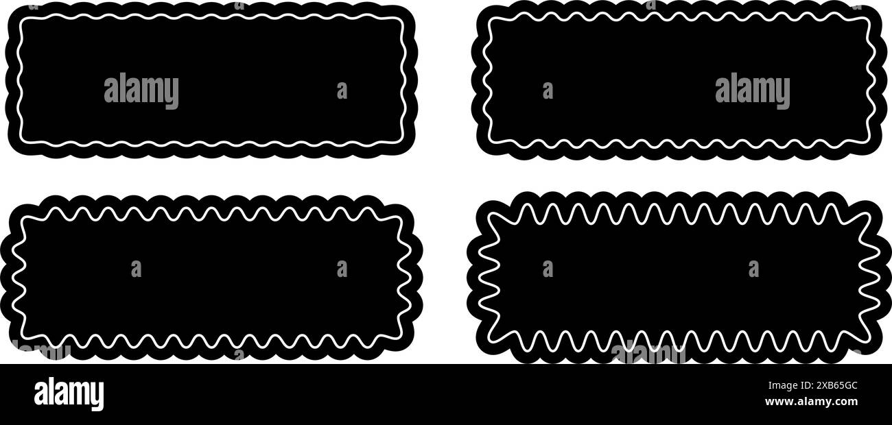 Set of rectangle frames with wiggly edges. Rectangular shapes with curvy borders. Picture or ...