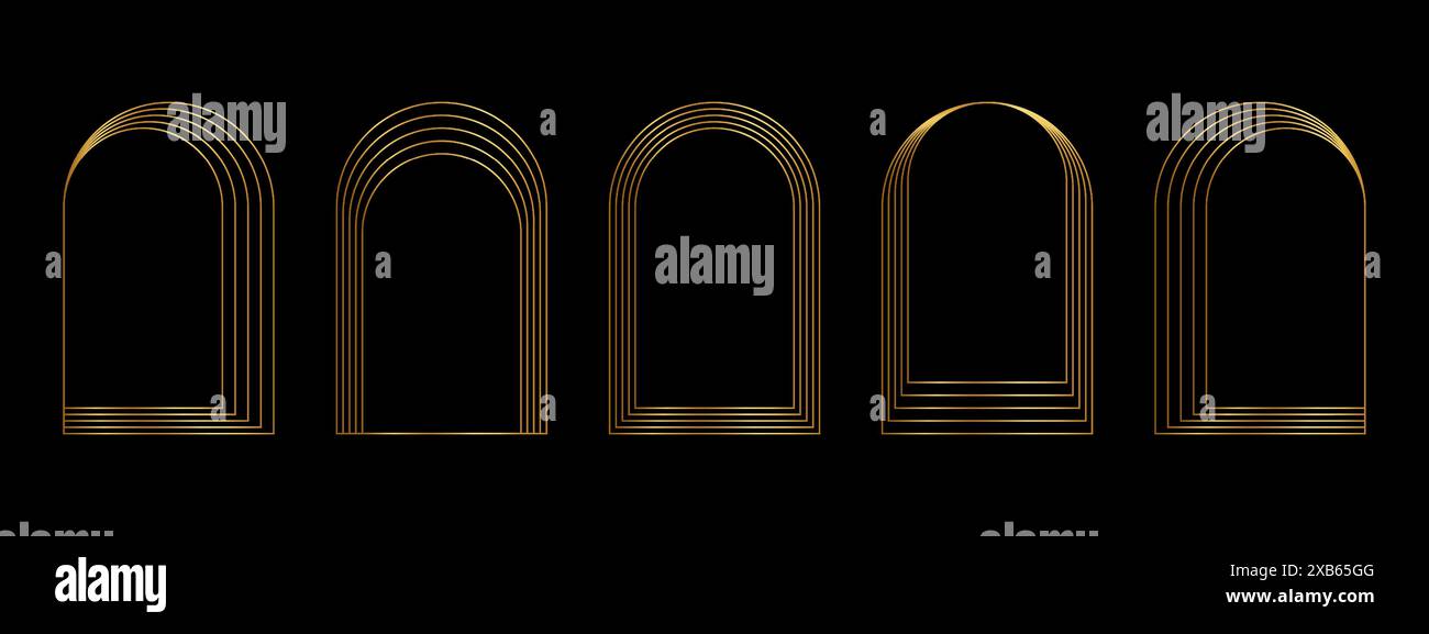 Set of gold concentric arch frames isolated on dark background. Golden ...