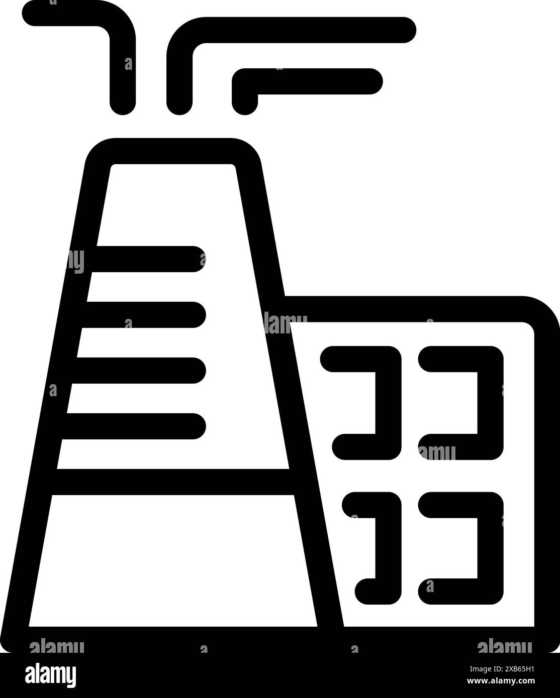 Line art icon of a factory building with a smoking chimney ...