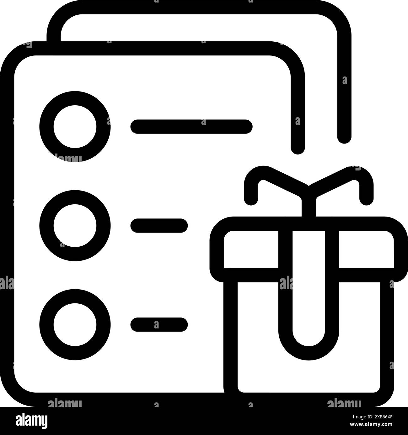 Line drawing of a gift box appearing next to a checklist with all boxes ...