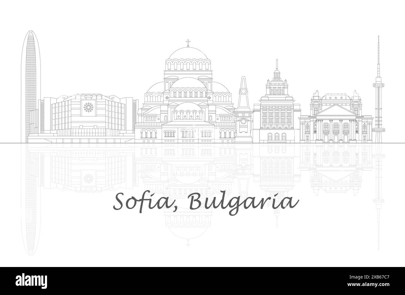 Outline Skyline panorama of city of Sofia, Bulgaria - vector ...