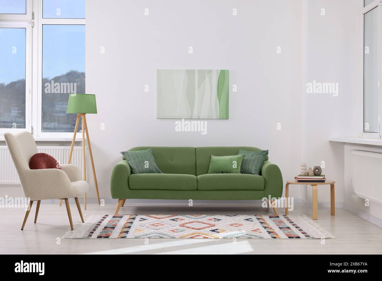 Living room with stylish furniture. Interior design Stock Photo - Alamy