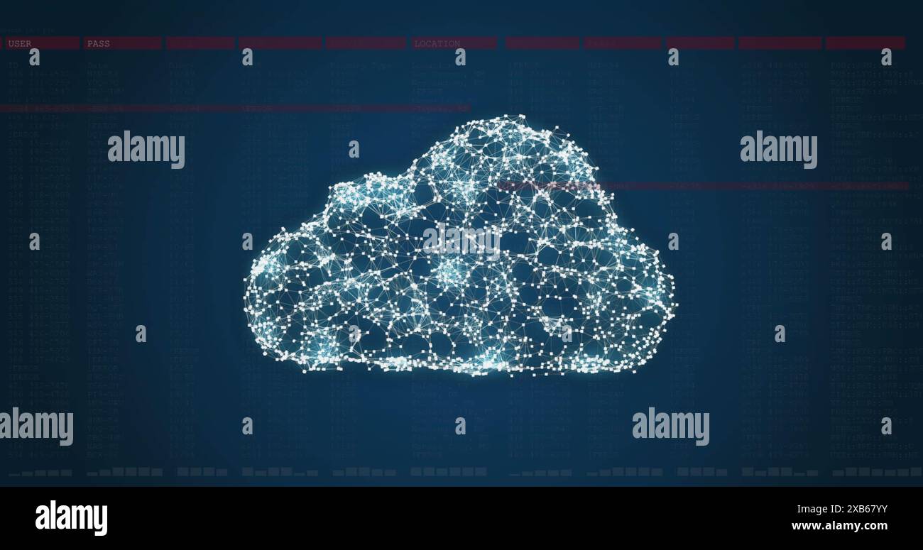 A digital cloud of interconnected points and lines glowing against dark ...
