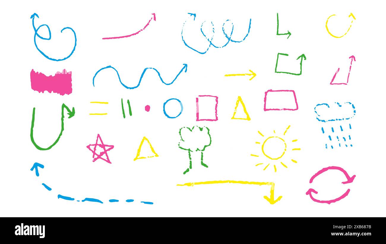 Doodles with the texture of wax chalk. Set elements imitating child ...