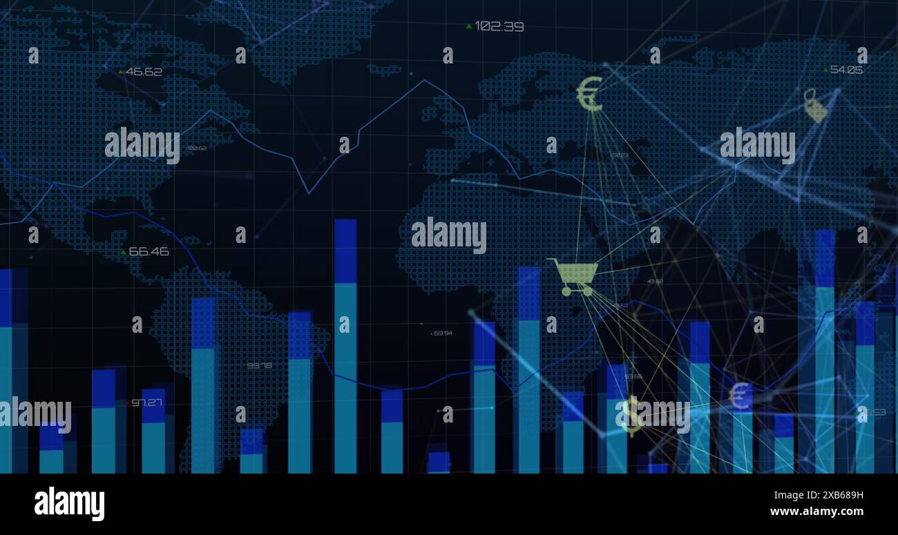 Digital financial data and graphs showing on dark background Stock ...