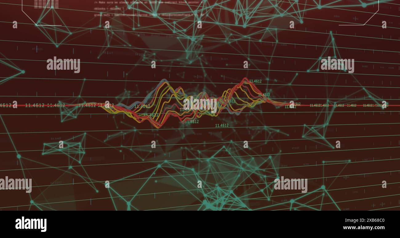 Abstract digital graph with fluctuating lines and geometric shapes ...