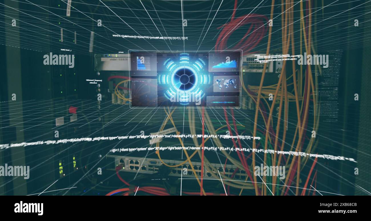 A futuristic digital interface with holographic elements displayed in ...