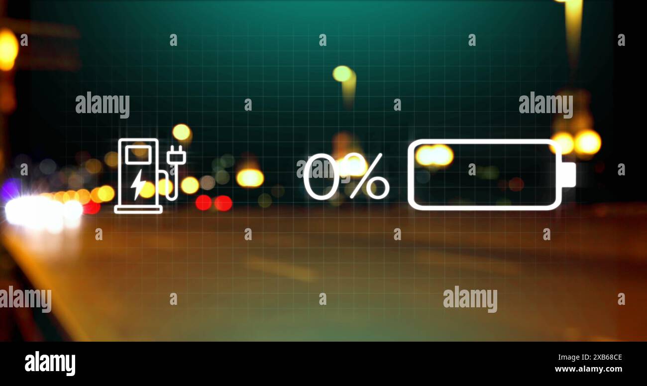 Digital display showing battery icon and charging symbol Stock Photo ...