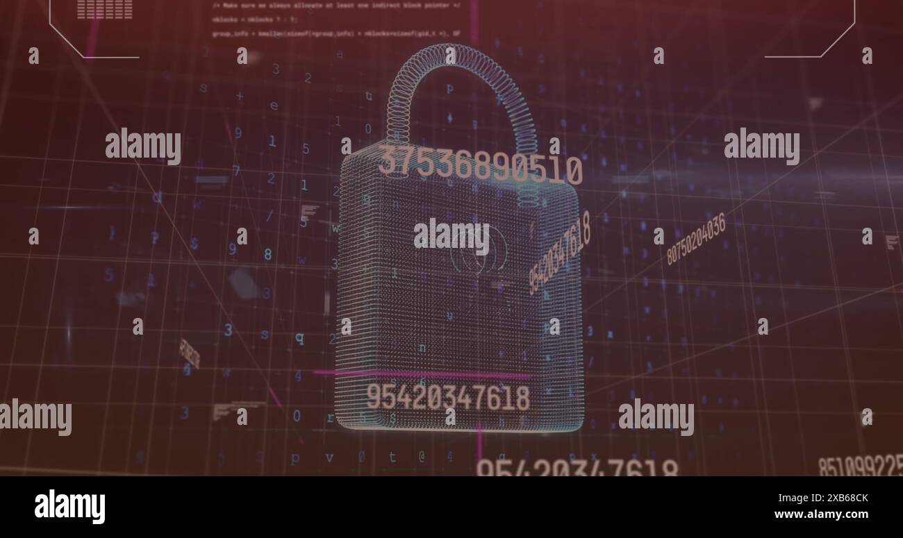 Digital lock graphic with numbers floating around, representing ...