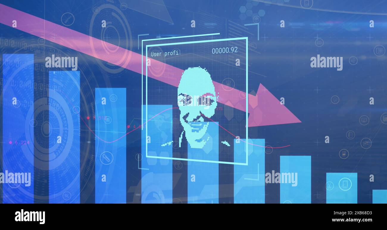 Digital profile of person displayed on a futuristic screen with various ...