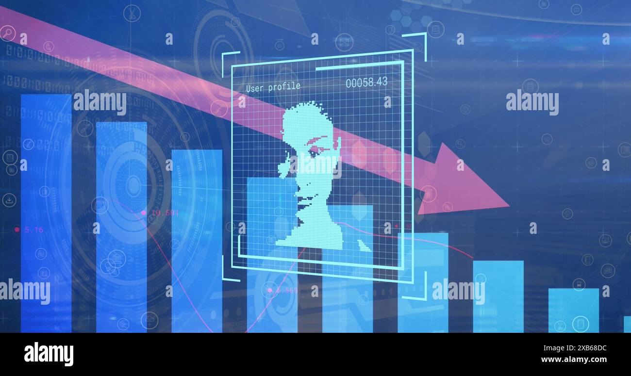 Digital interface showing user profile with a pixelated face on a screen Stock Photo - Alamy