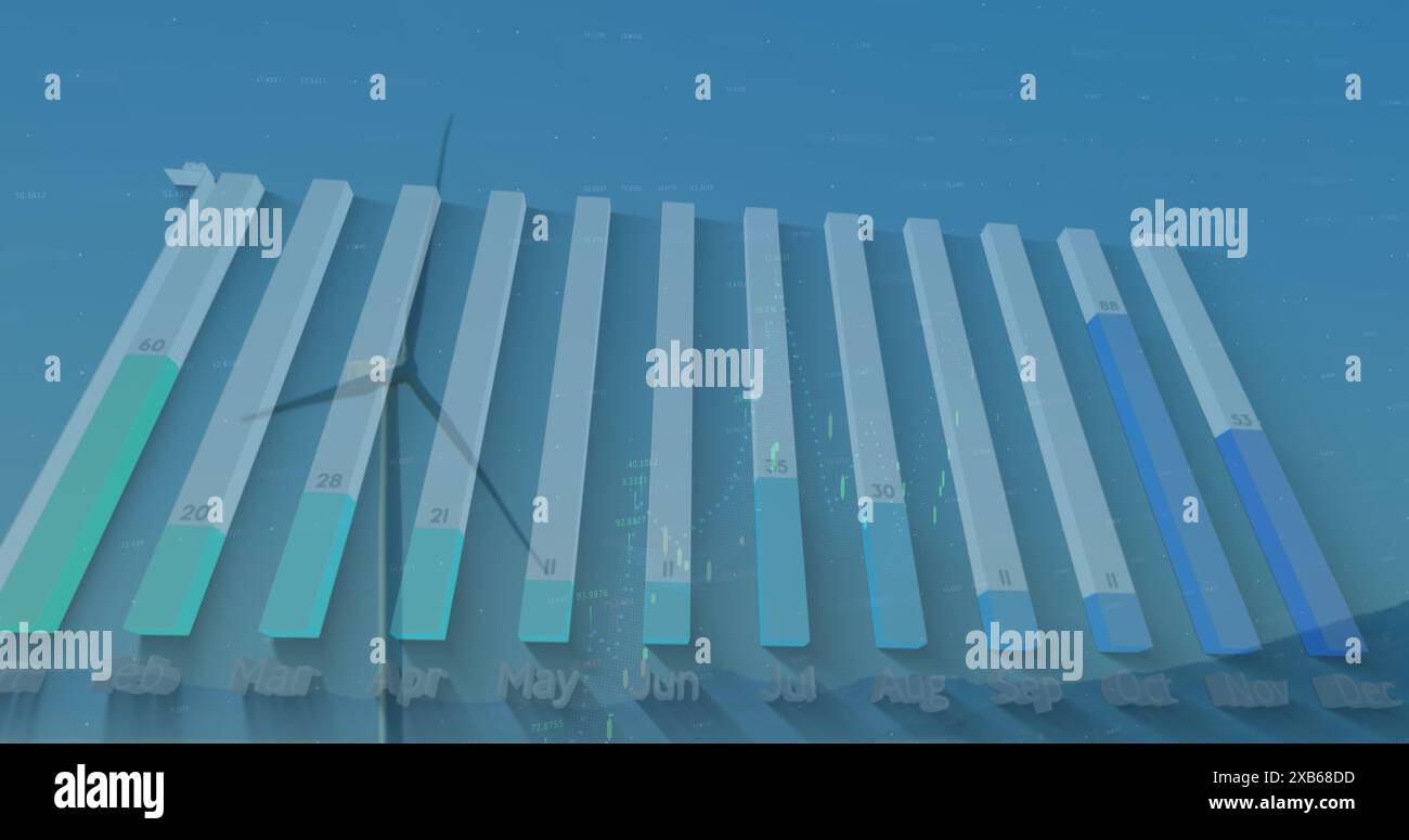 Graph showing monthly data with wind turbine in background Stock Photo ...