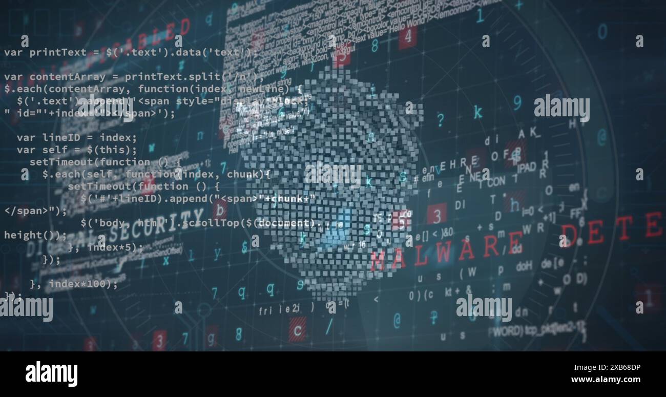 Digital code and text forming fingerprint with MALWARE DETECTED in red Stock Photo - Alamy