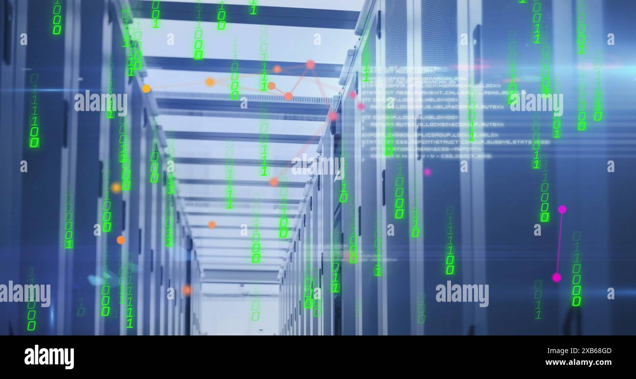 Rows of server racks in data center with digital data overlay Stock ...