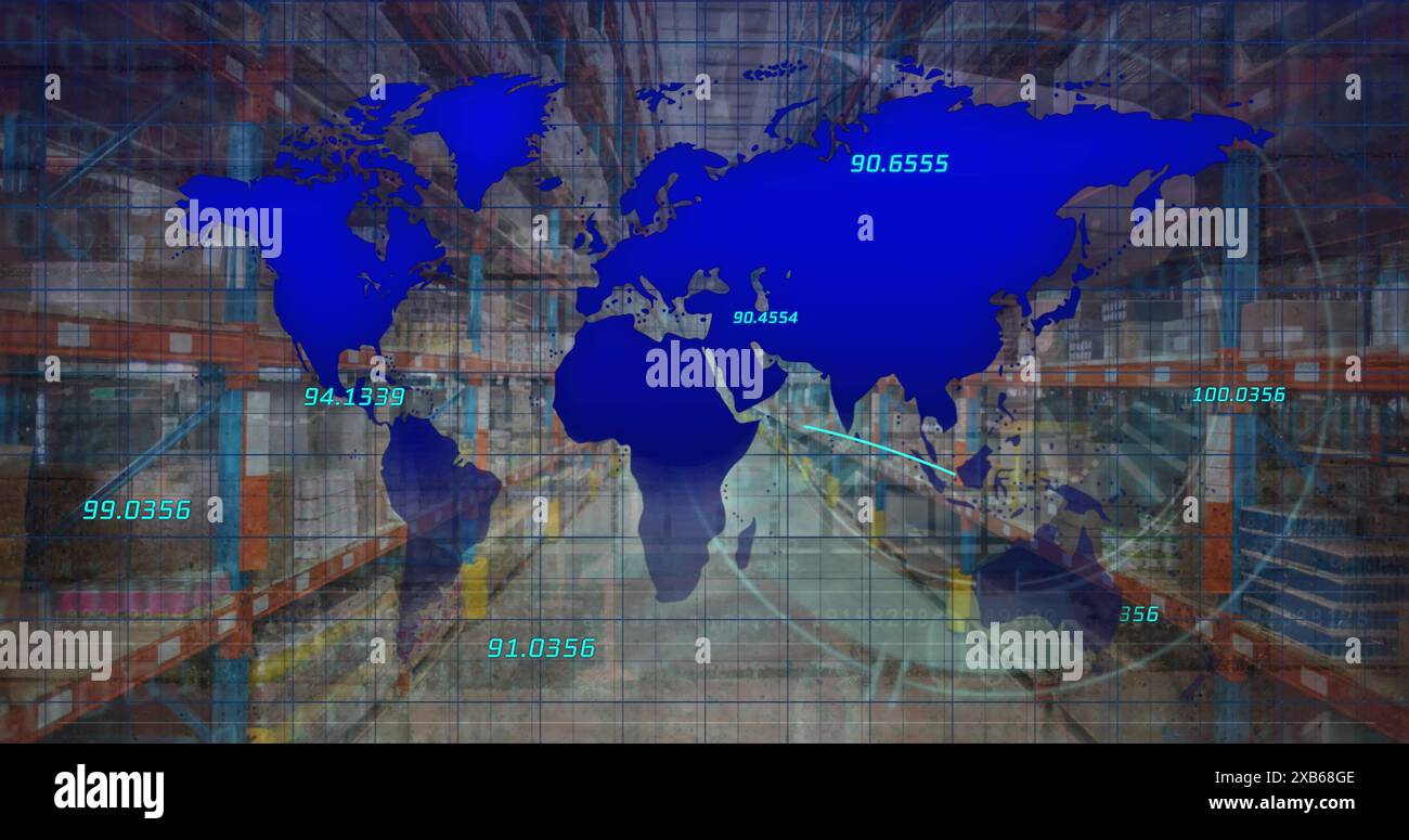 Digital world map showing various numerical data points Stock Photo - Alamy