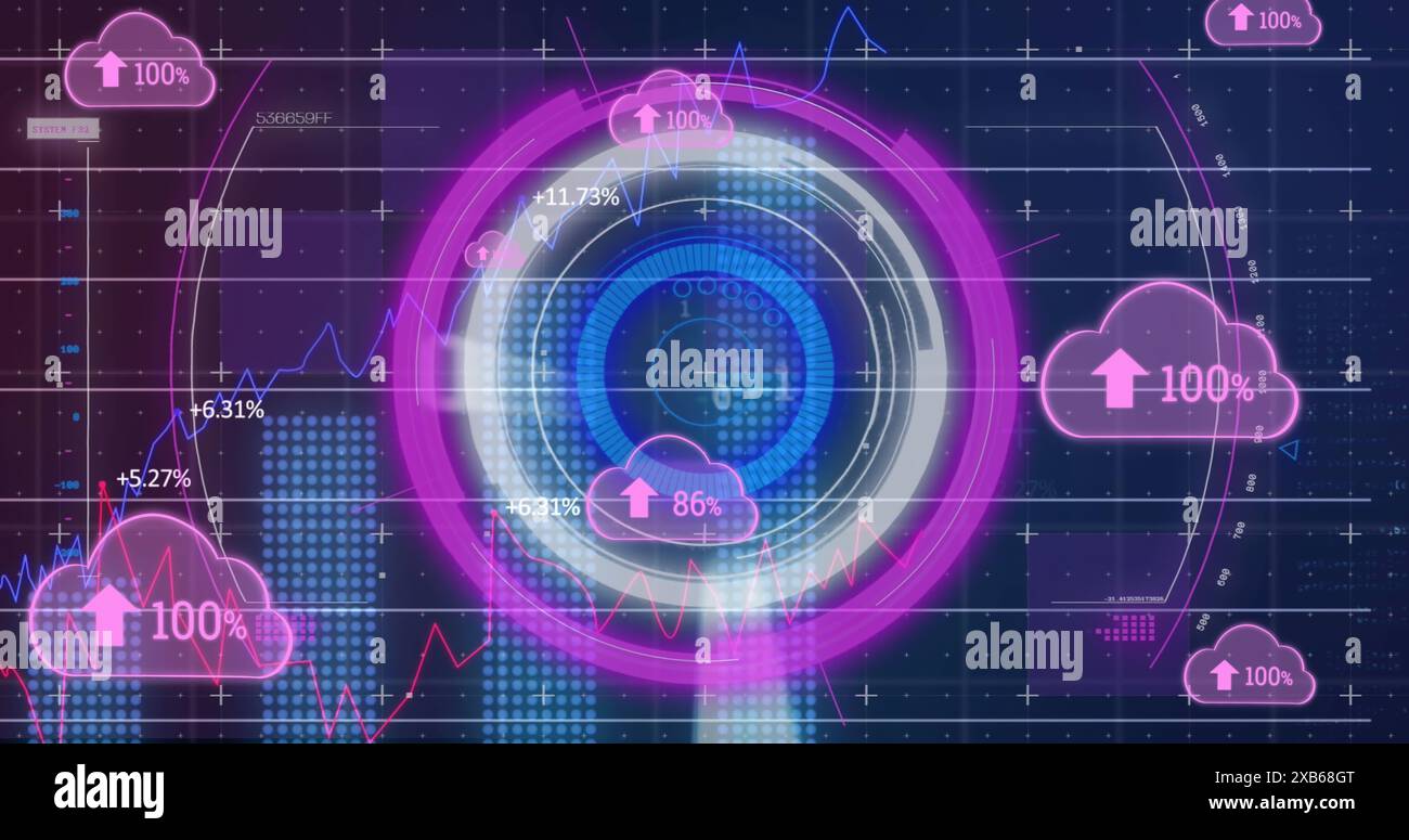 Digital cloud icons with percentage indicators floating against ...