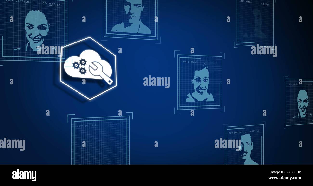 Digital profiles of diverse individuals displayed on blue background ...