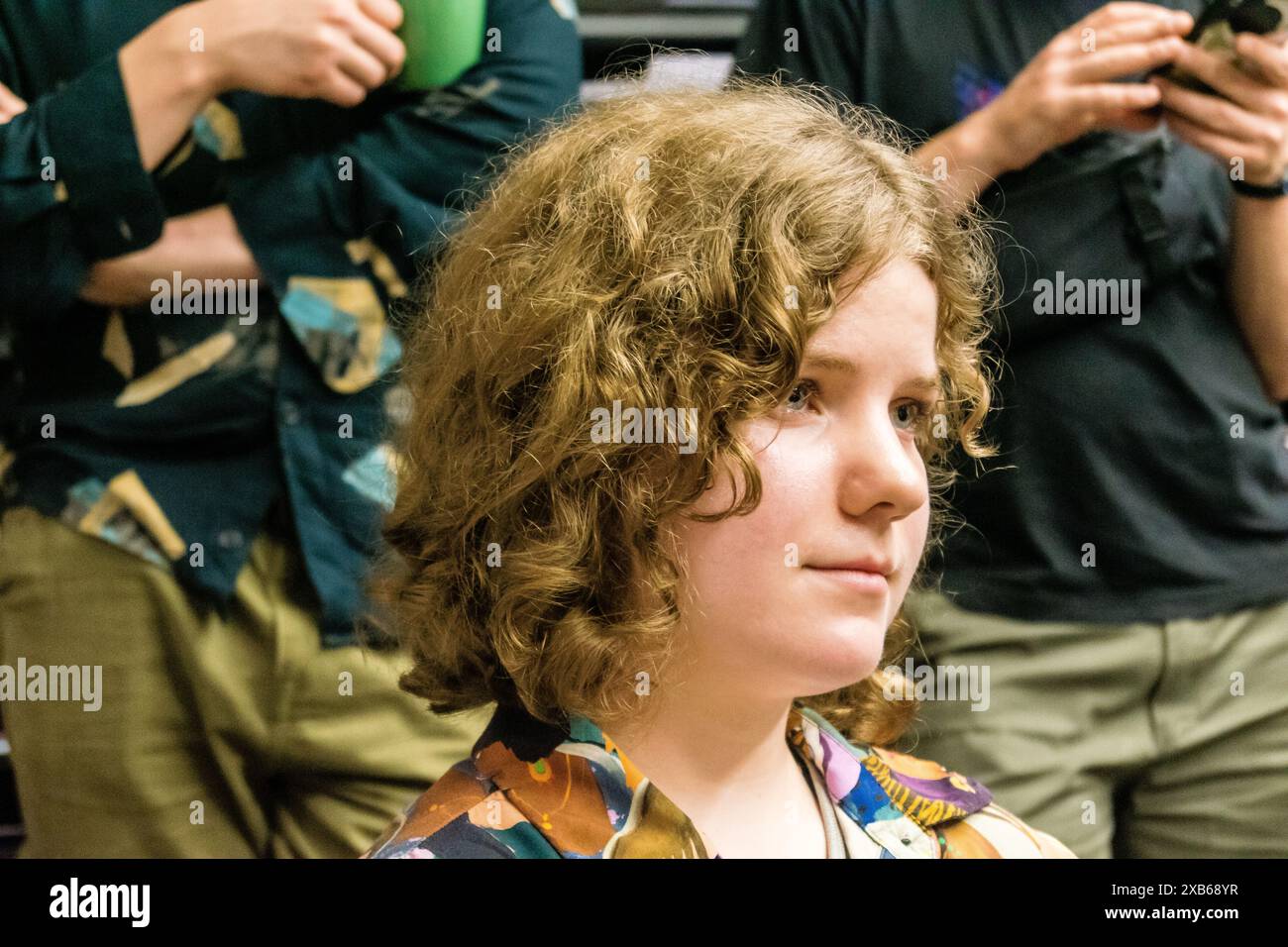 Kharkiv, Ukraine, June 10, 2024 Children attend a music concert of the Ukrainian group "Pyrig ...