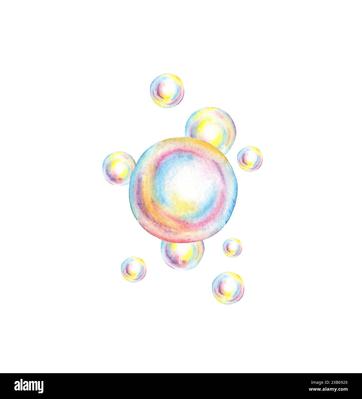 Soap bubbles of different sizes watercolor illustration. Soap foam ...