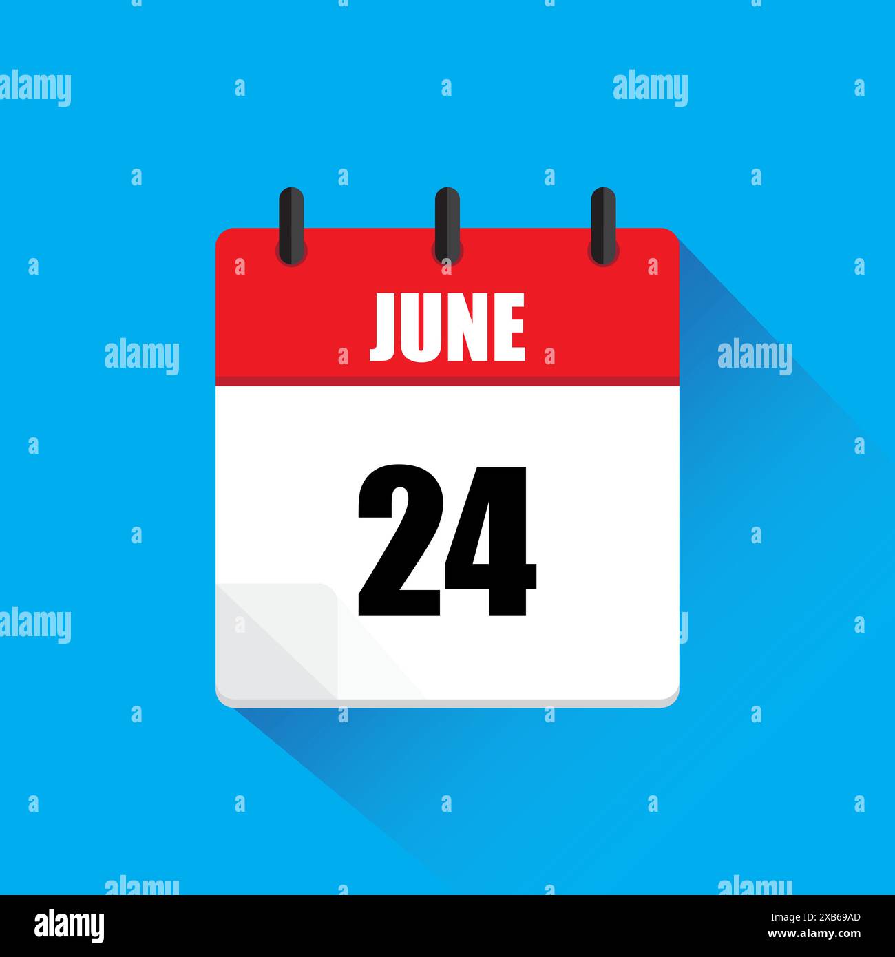 Vector calendar icon. June twenty fourth date. Red and white colors ...