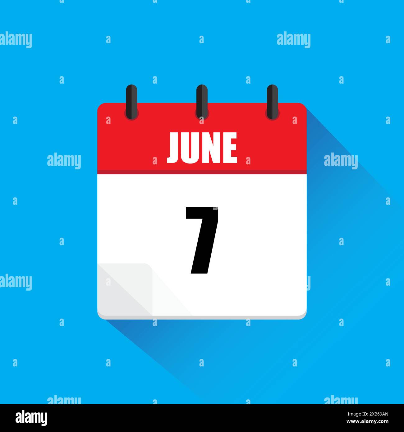 Calendar icon June. Red header June. Date number seven. Blue background ...