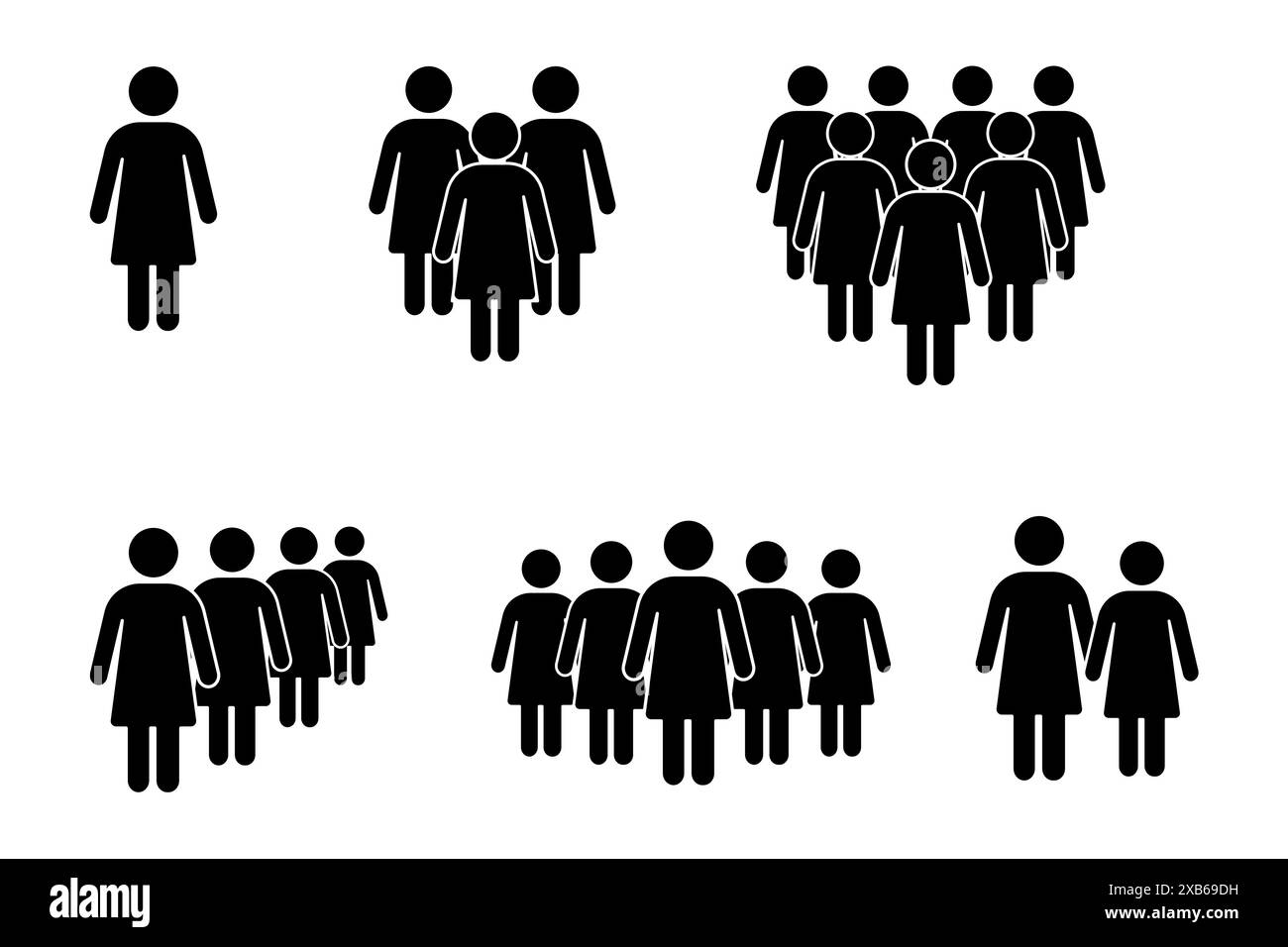 Black people icons. Group silhouettes. Social interaction symbols ...