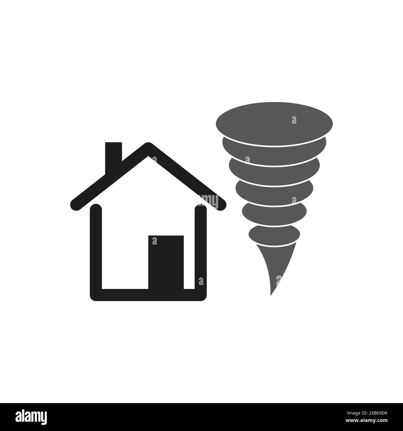 House and tornado icon. Natural disaster symbol. Black and grey vector ...