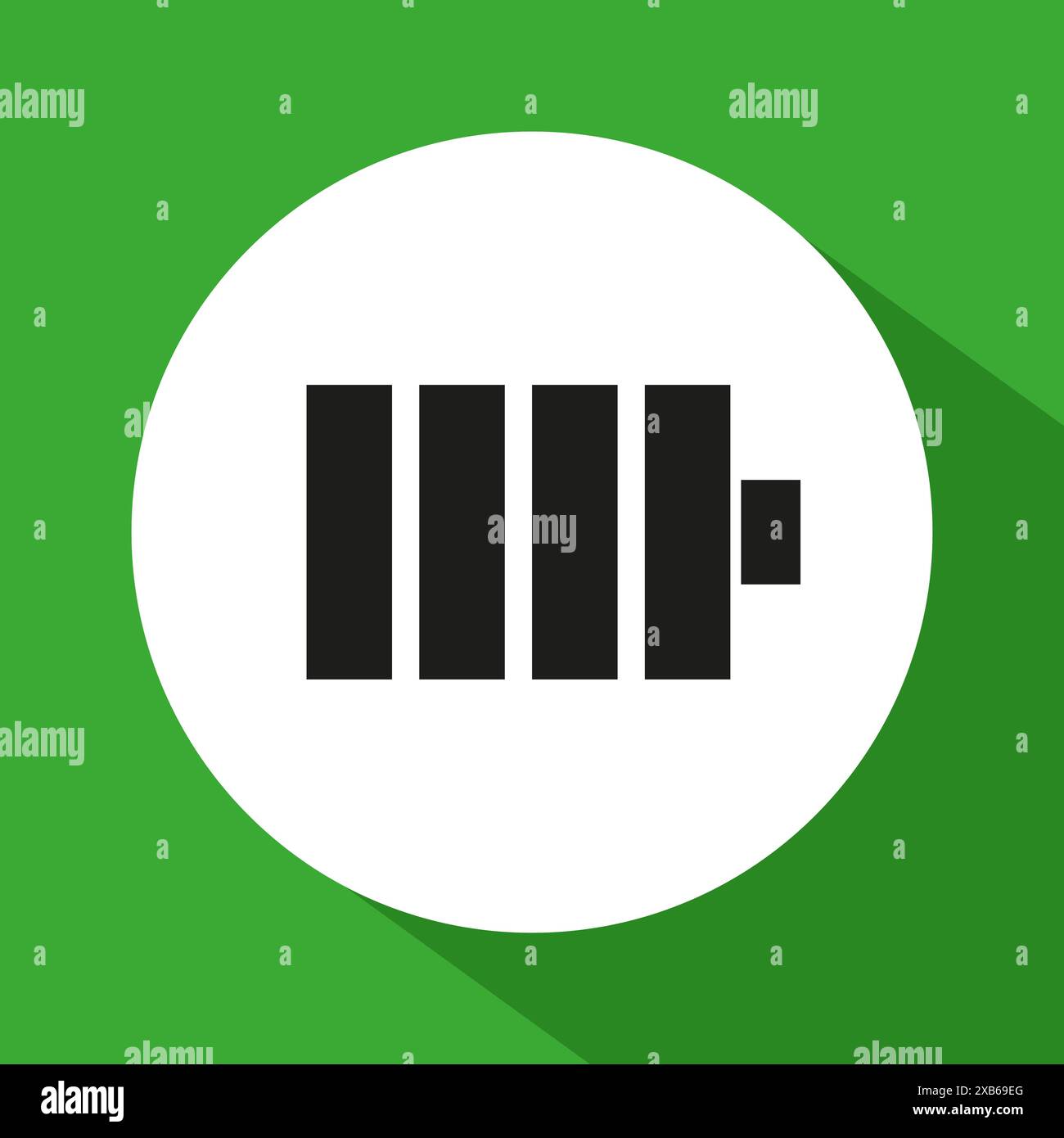 Battery icon vector. Full charge symbol. White circle background. Green ...
